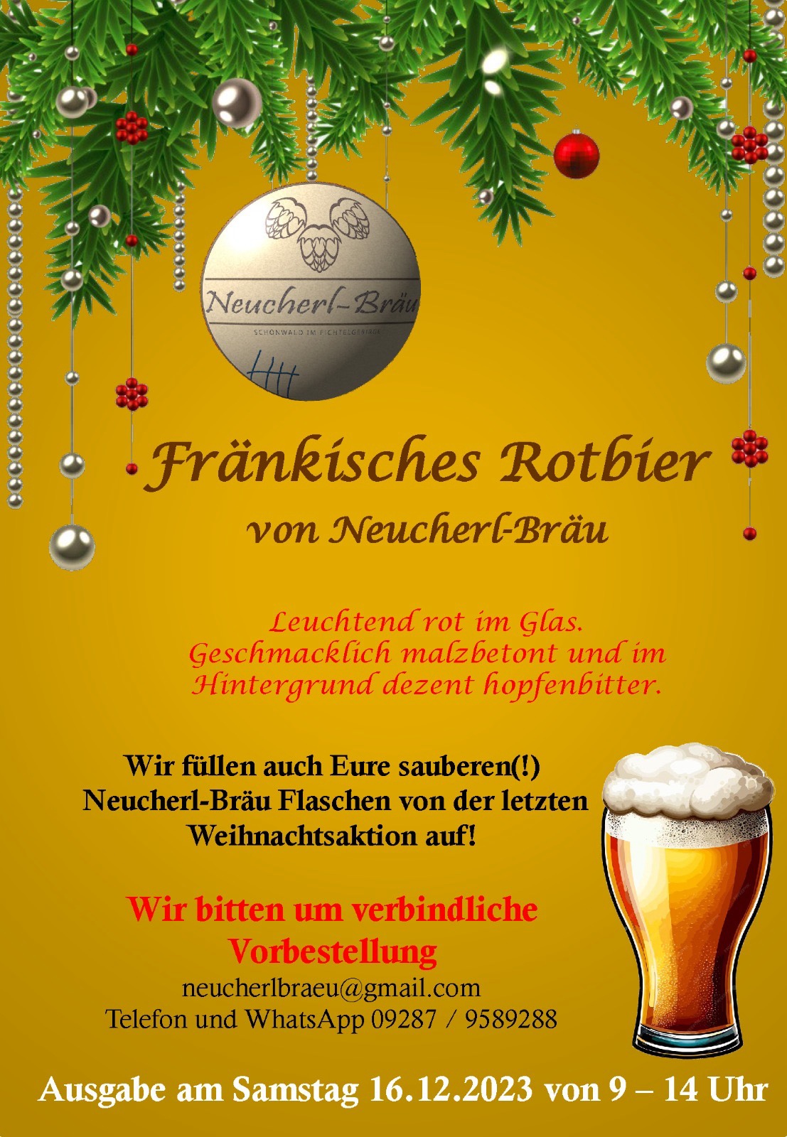 Weihnachtsbier 2023 – Neucherl-Bräu, Schönwald im Fichtelgebirge